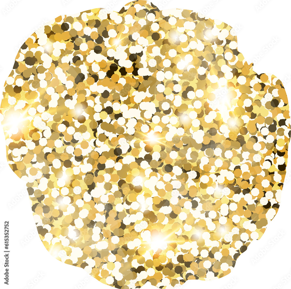 Abstract shiny gold glitter splash design element. Golden color dust texture stain for holiday ...