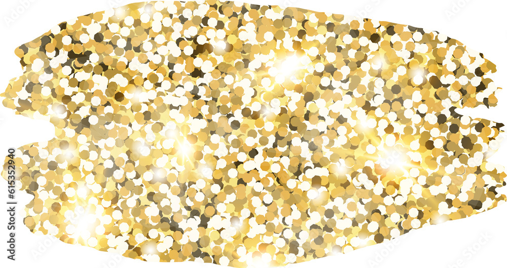 Abstract shiny gold glitter stroke design element. Golden color dust texture stain for holiday ...