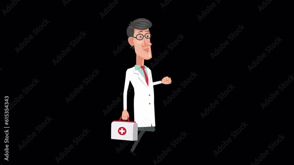 Cartoon young doctor character running cycle with first aid kit ...