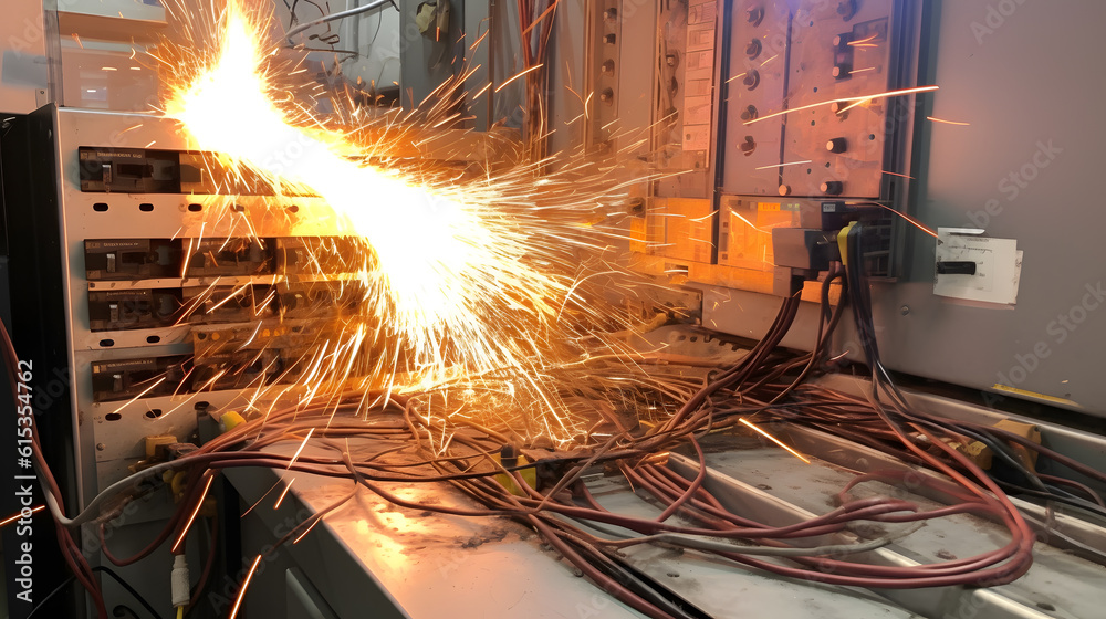 Industrial Electrical panel on fire, short circuit and junction cable ...