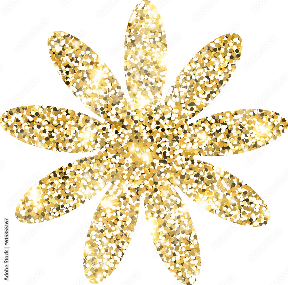 Flower shiny gold glitter shape design element. Golden color dust ...
