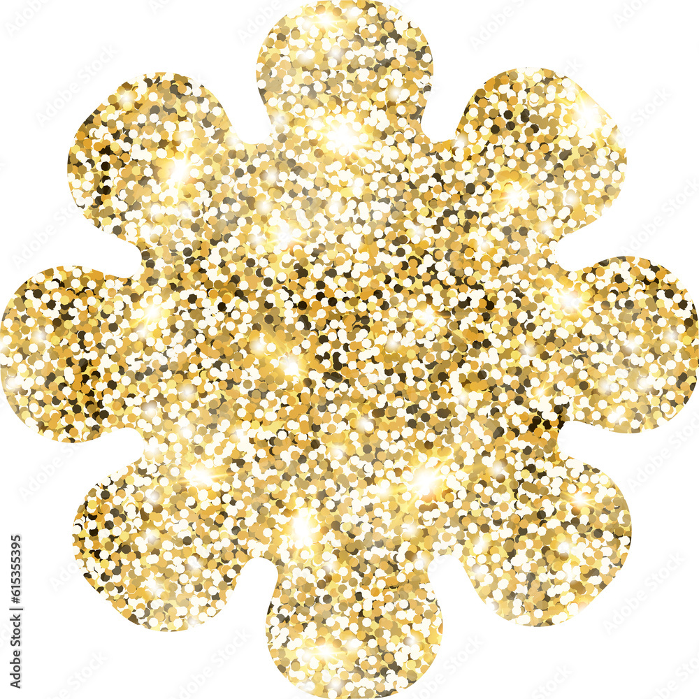 Flower shiny gold glitter shape design element. Golden color dust ...