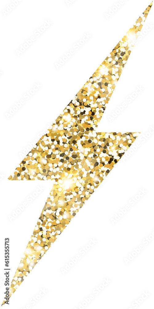 Lightning shiny gold glitter shape design element. Golden color dust ...