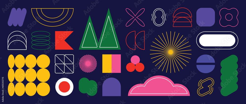 Set of abstract retro geometric shapes vector. Collection of ...