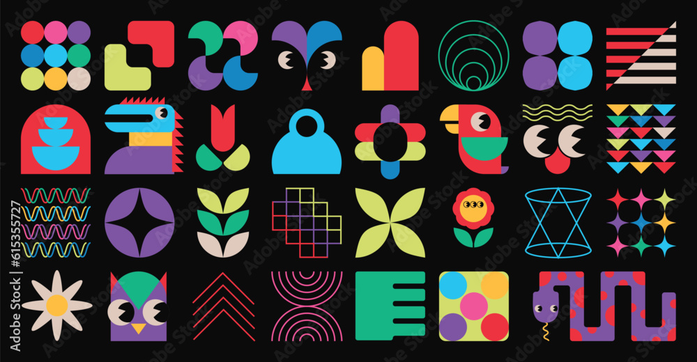 Set of abstract retro geometric shapes vector. Collection of ...