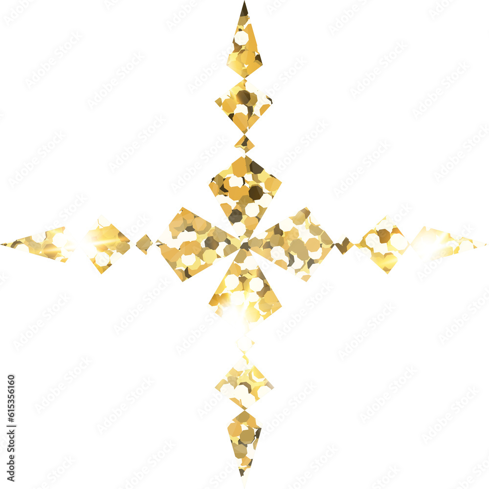 Snowflake shiny gold glitter shape design element. Golden color dust ...