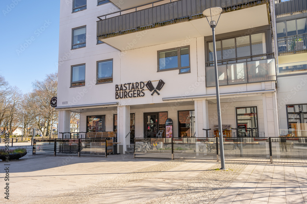 Varberg, Sweden - April 01 2023: Exterior of Bastard Burgers hamburger ...