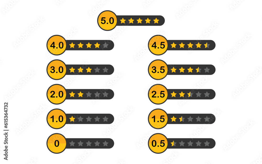 Vector design of star rating symbol in black and yellow colors. Star ...