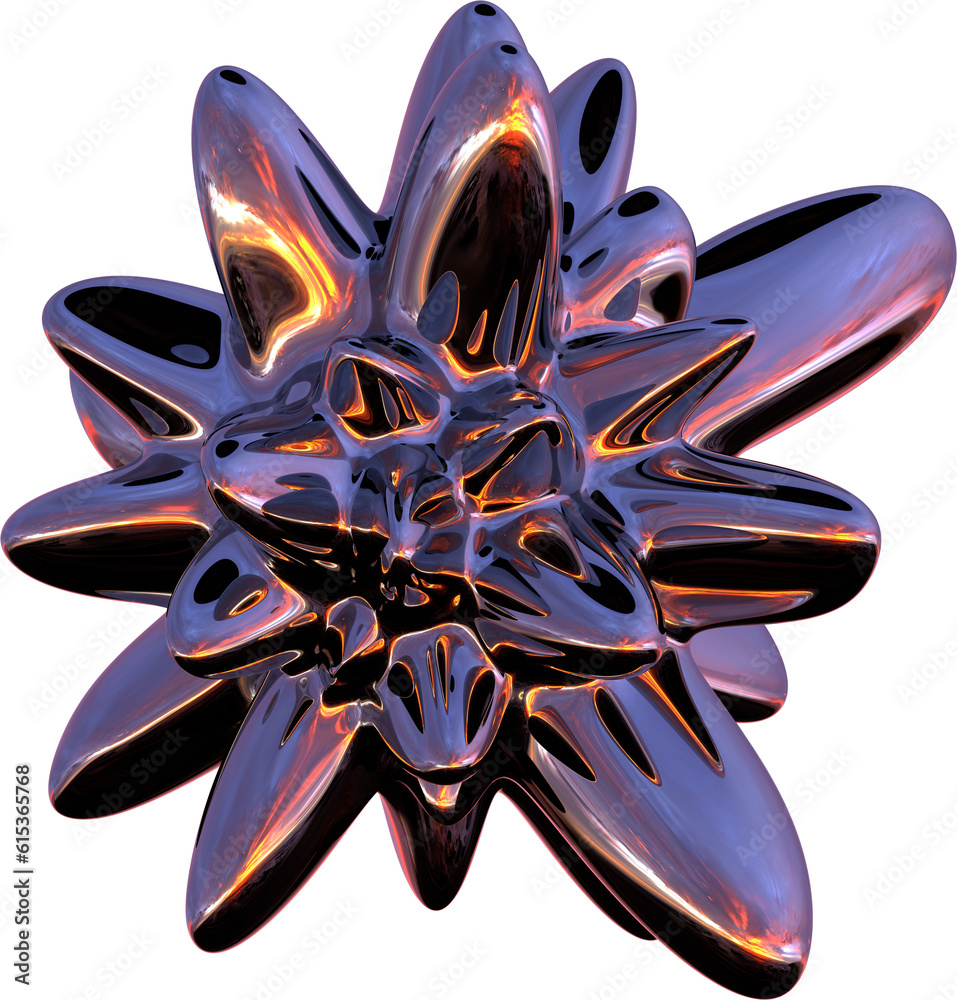 3D abstract metal chrome element in a surreal style with a transparent ...