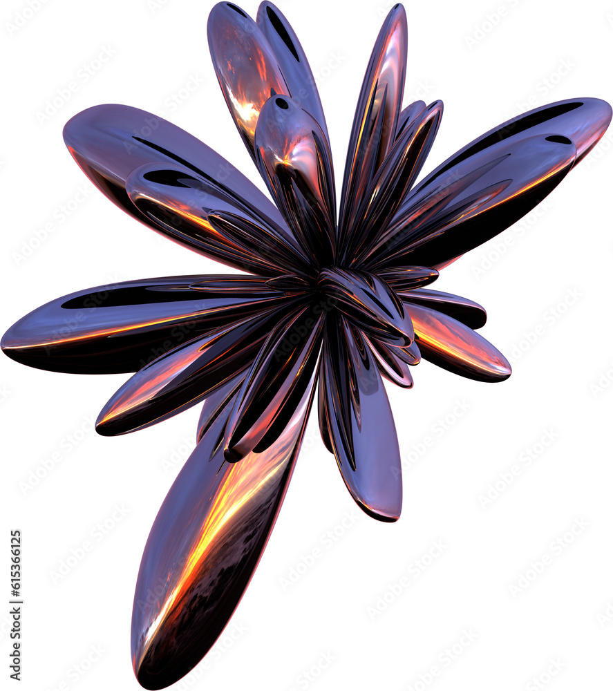 3D abstract metal chrome element in a surreal style with a transparent ...