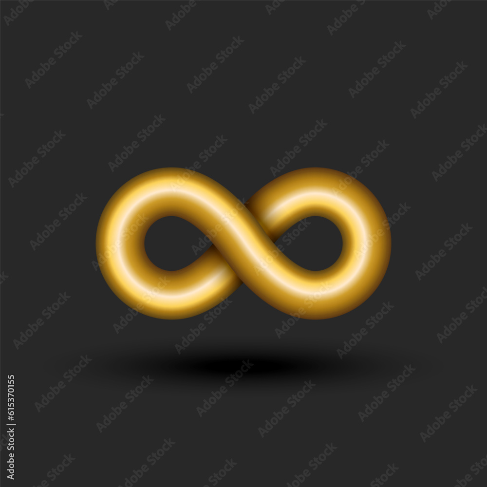 Gold infinity logo 3d golden ratio endless geometric shape, metallic ...