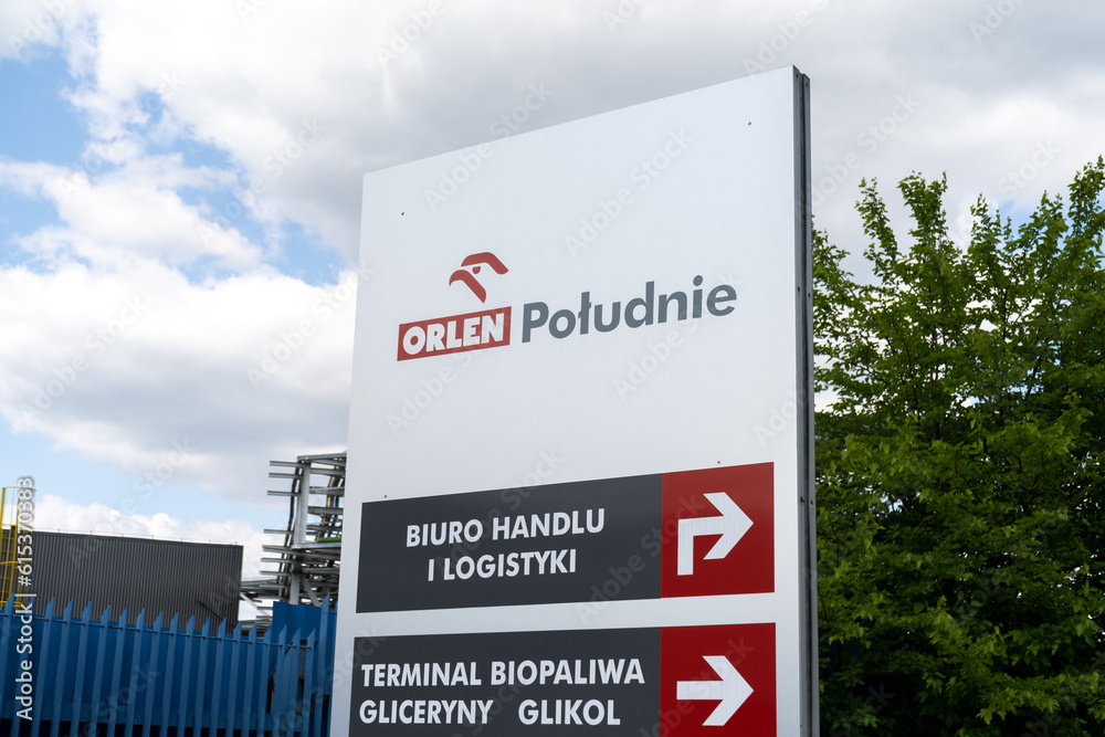 Orlen Południe oil refinery logo sign. PKN ORLEN Polski Koncern Naftowy ...