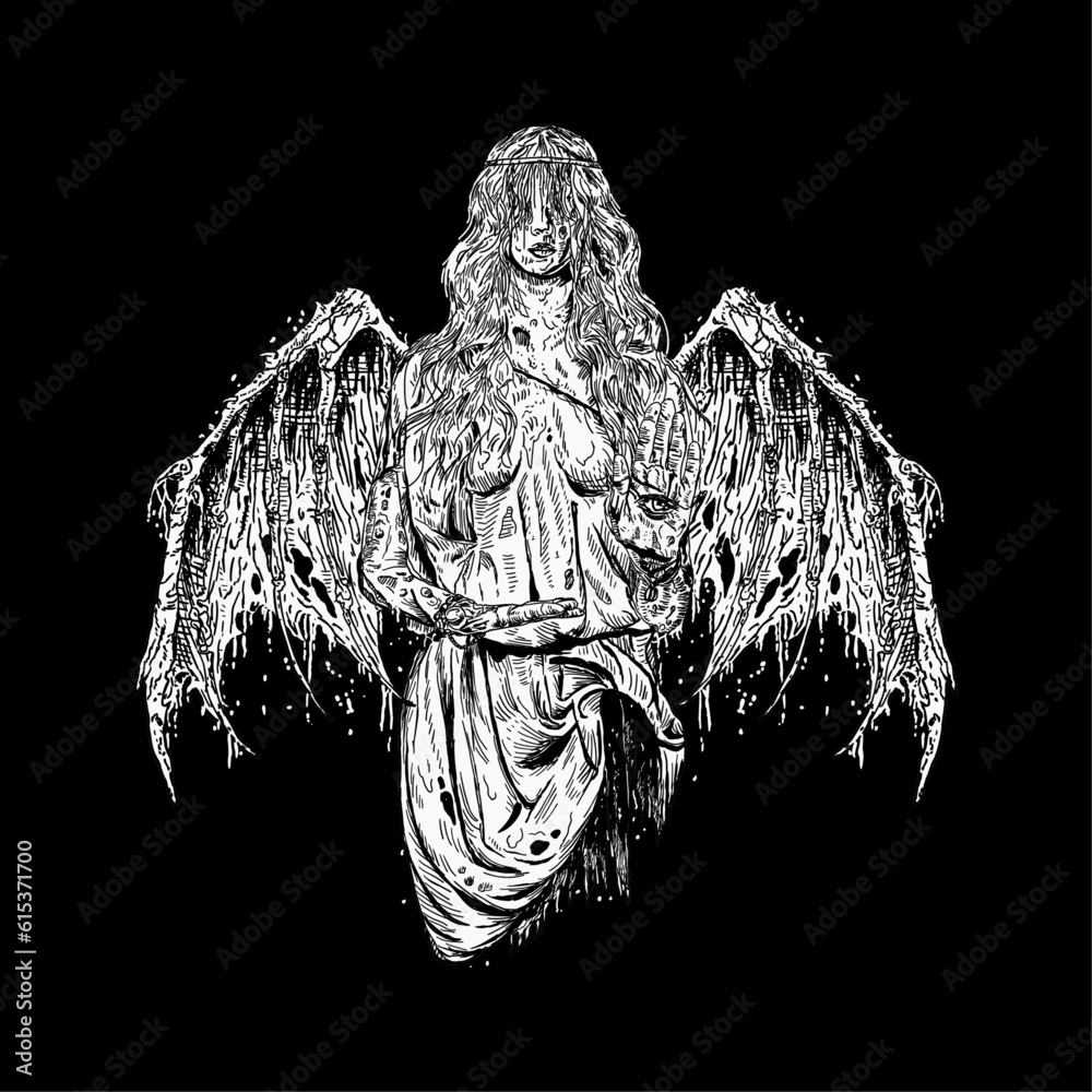 death metal illustration winged angel. horror art Stock Vector | Adobe ...