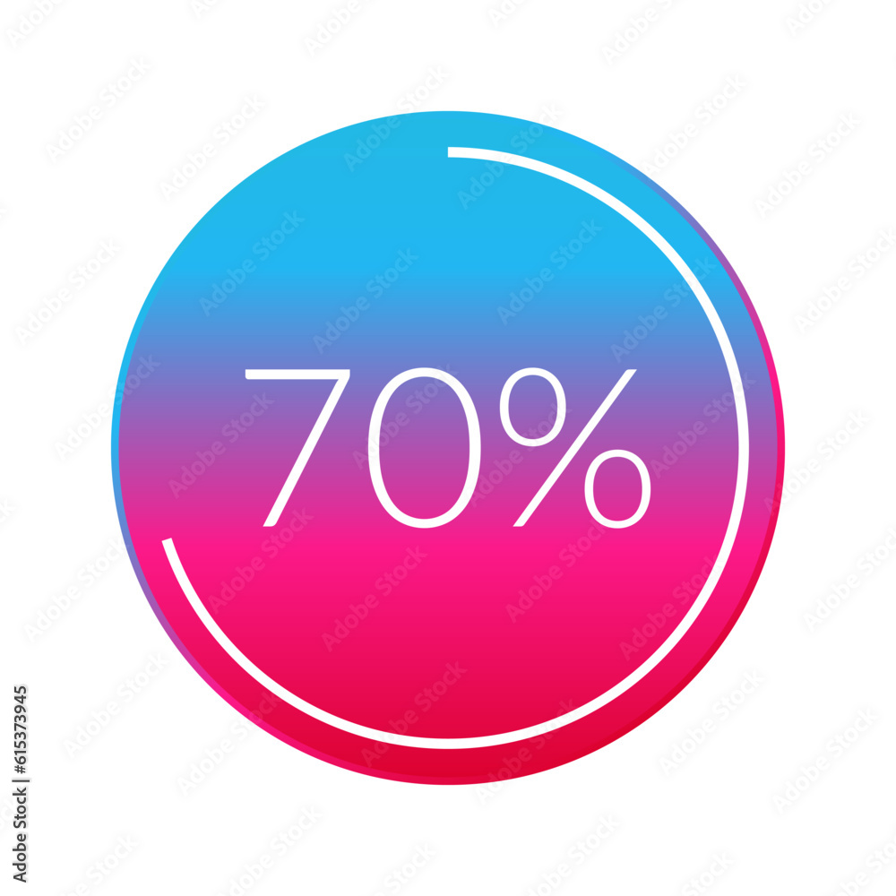 70 percent circle chart, isolated symbol. Vector gradient element ...