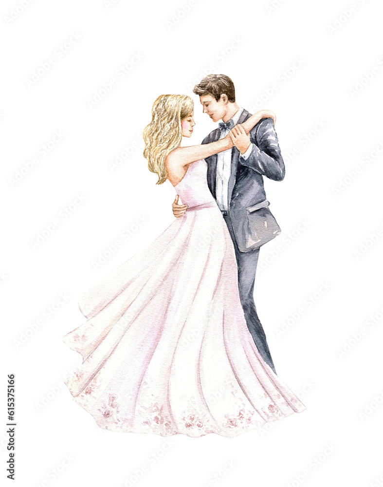 Wedding couple, bride and groom dance. Happy just married young people ...