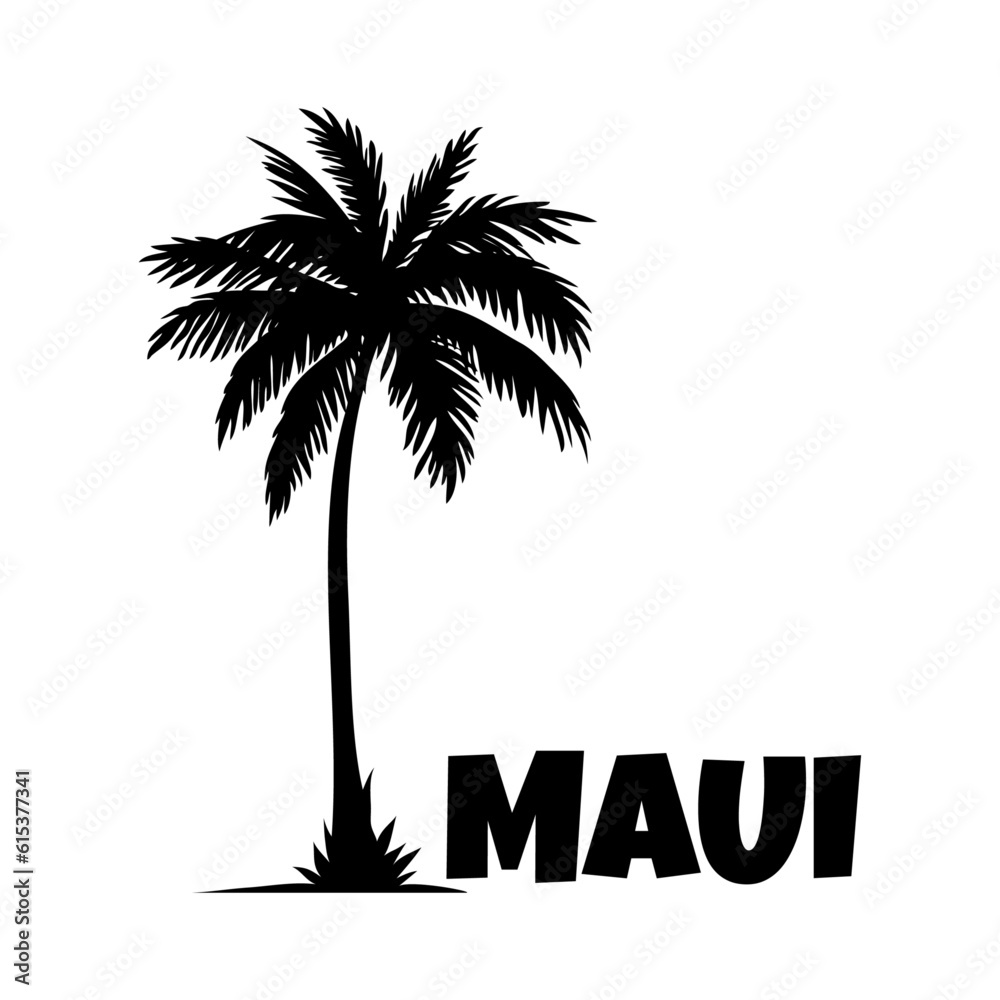 Logo vacaciones en Hawái. Letras de la palabra Maui en la arena de una ...