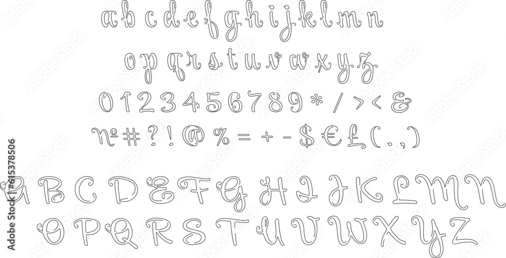 Handwritten linear script alphabet set. Vector decorative typography ...