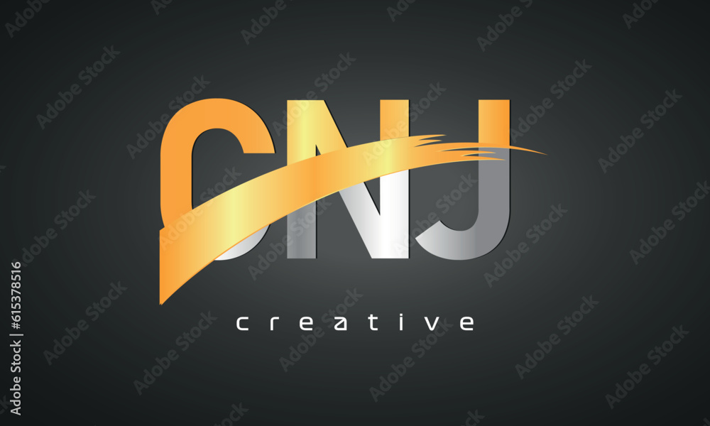 CNJ Letters Logo Design with Creative Intersected and Cutted Stock ...