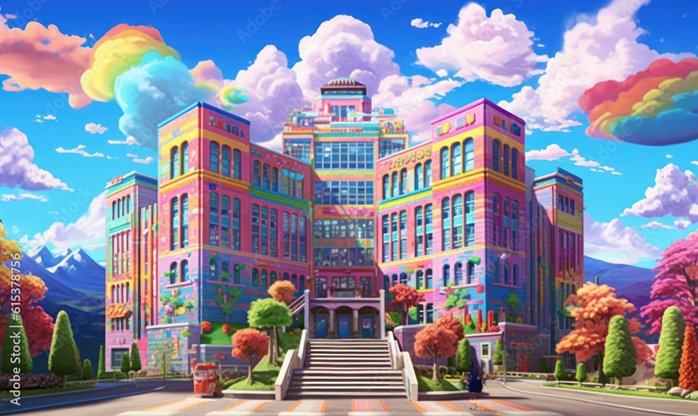 Colorful Modern School Building Illustration. Back to School Background ...