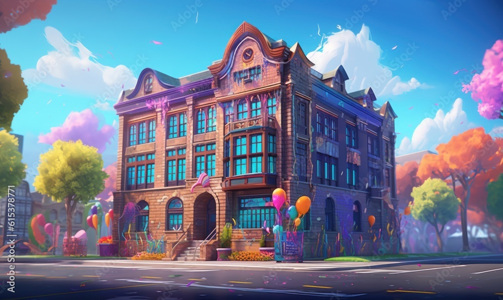 Colorful Modern School Building Illustration. Back to School Background ...