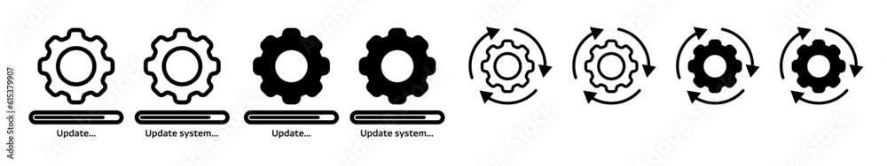 System update icon set. System operations icon set with gear sign. Work ...