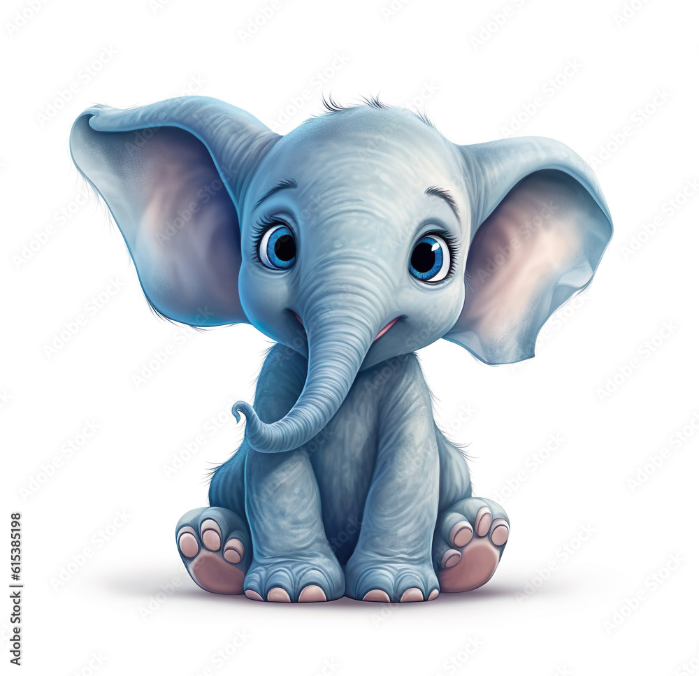 Cute little elephant cartoon drawing character generative AI ...