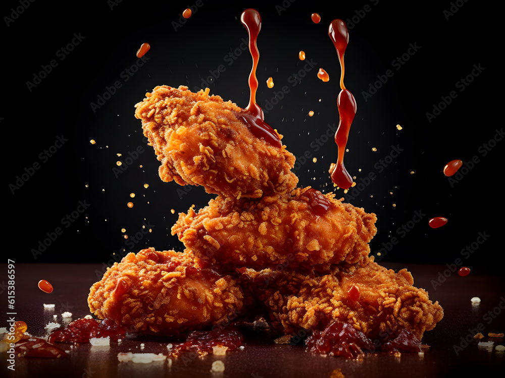 Crispy Fried Chicken with Sauce , American Fast Food, Crispy and ...