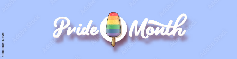 Happy pride month wide horizontal banner with pride color flag ice ...