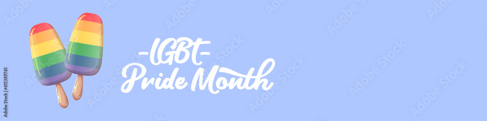 Happy pride month wide horizontal banner with pride color flag ice ...