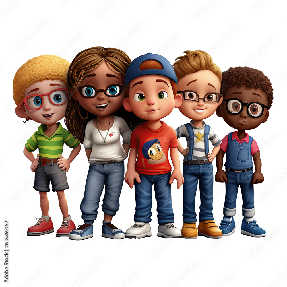 Cute cartoon group of student character on transparent background ...