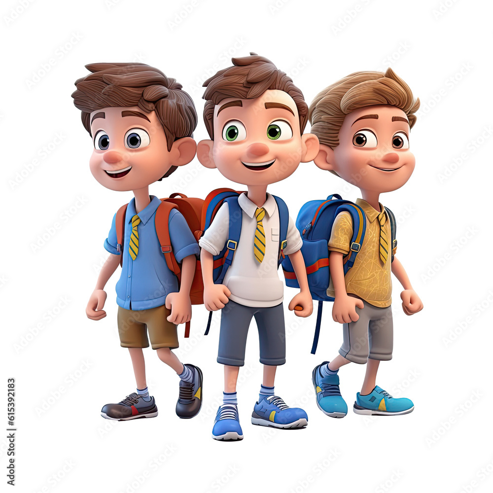 Cute cartoon group of student character on transparent background ...