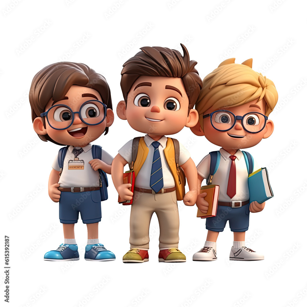 Cute cartoon group of student character on transparent background ...