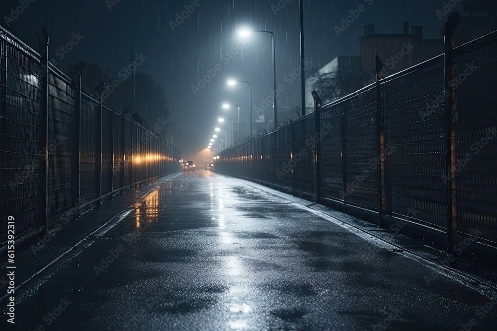 Midnight road with wet hazy asphalt road (AI generated) Stock ...