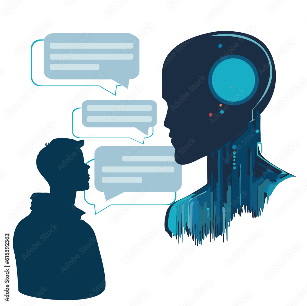Chat bot concept. Man chatting online with chat bot. The use of ...