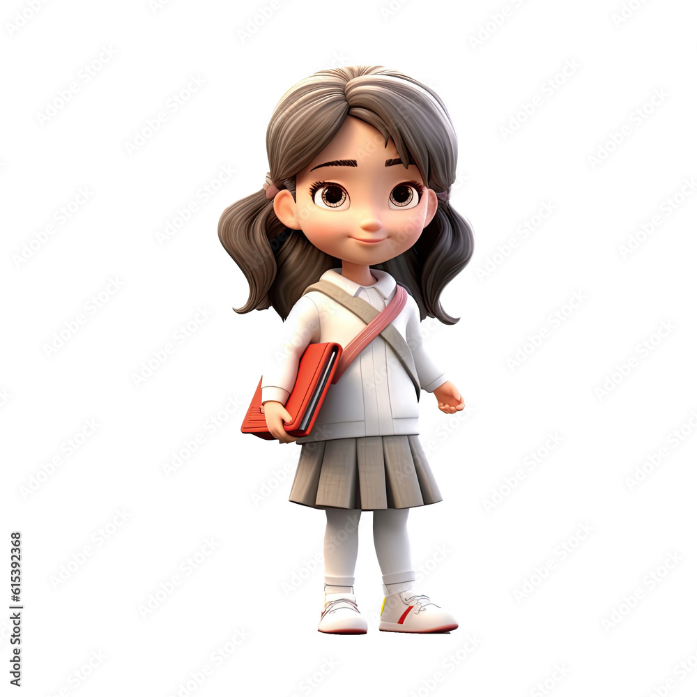 Cute cartoon girl student character on transparent background ...