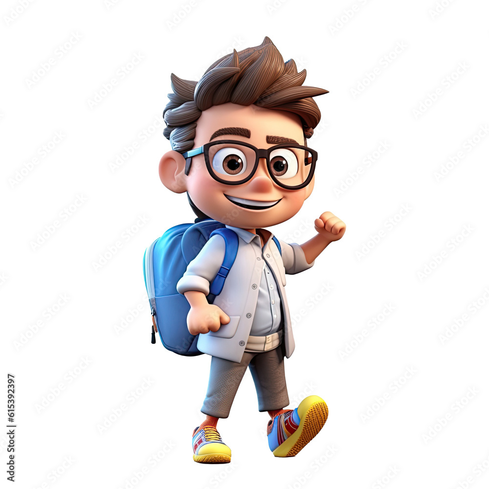 Cute cartoon boy student character on transparent background ...