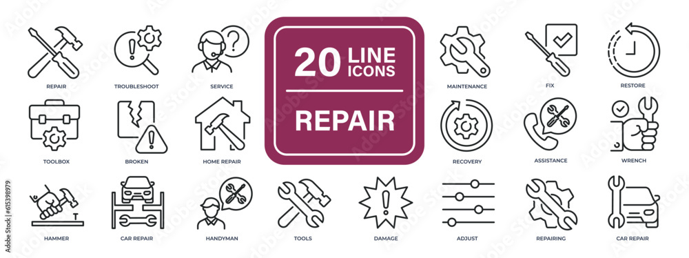 Repair line icons. Editable stroke. For website marketing design, logo ...