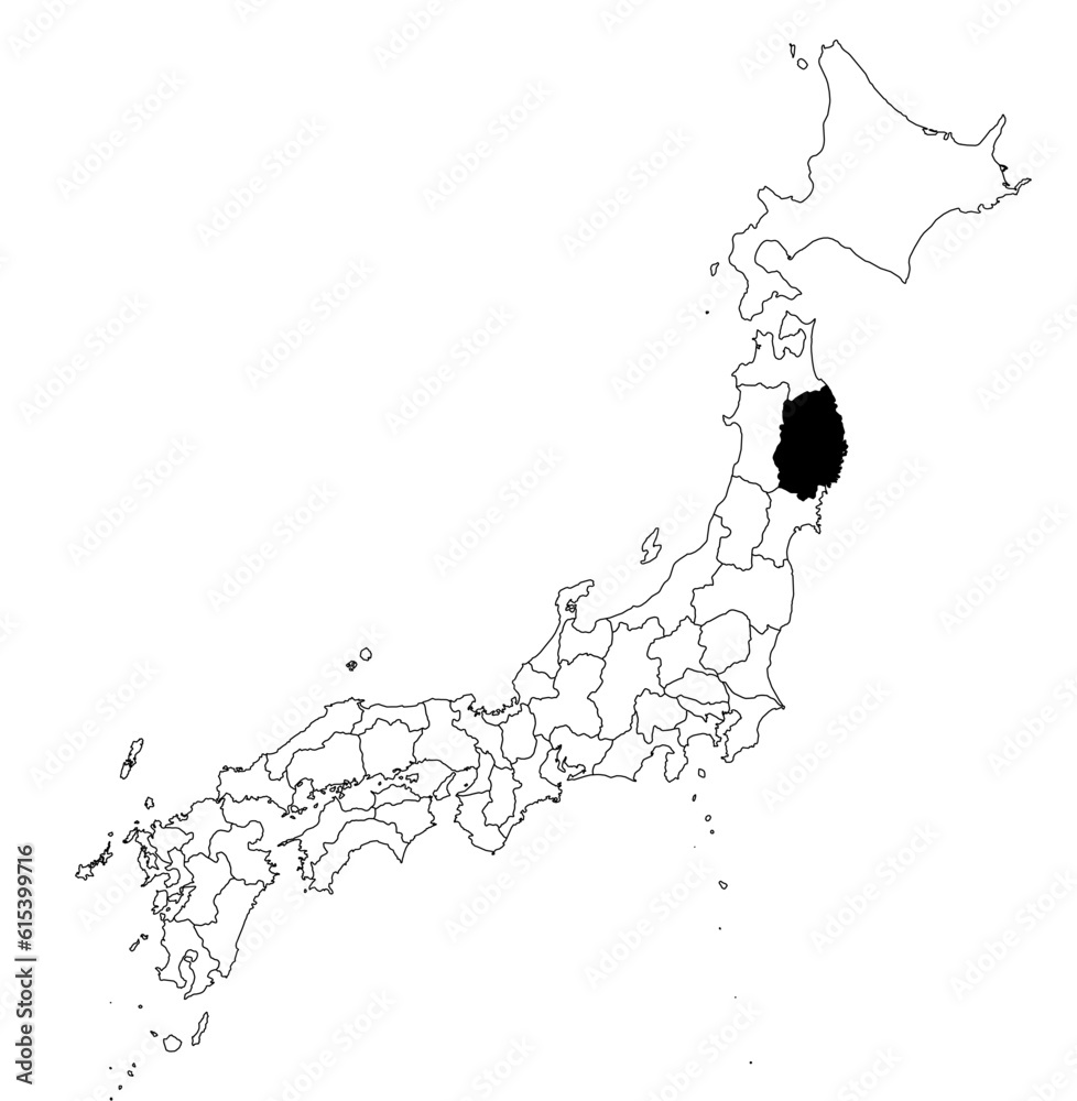 Vector map of the prefecture of Iwate highlighted highlighted in black ...