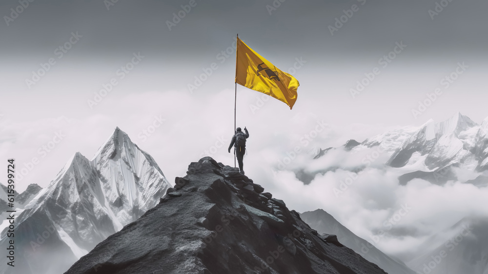 Goal to success or human performance with person climbing and raising ...