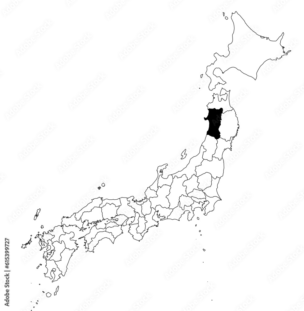 Vector map of the prefecture of Akita highlighted highlighted in black ...