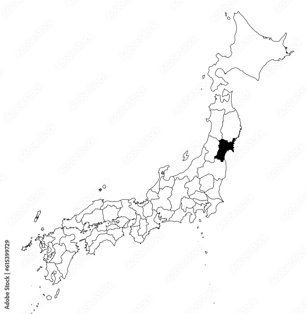 Vector map of the prefecture of Miyagi highlighted highlighted in black ...