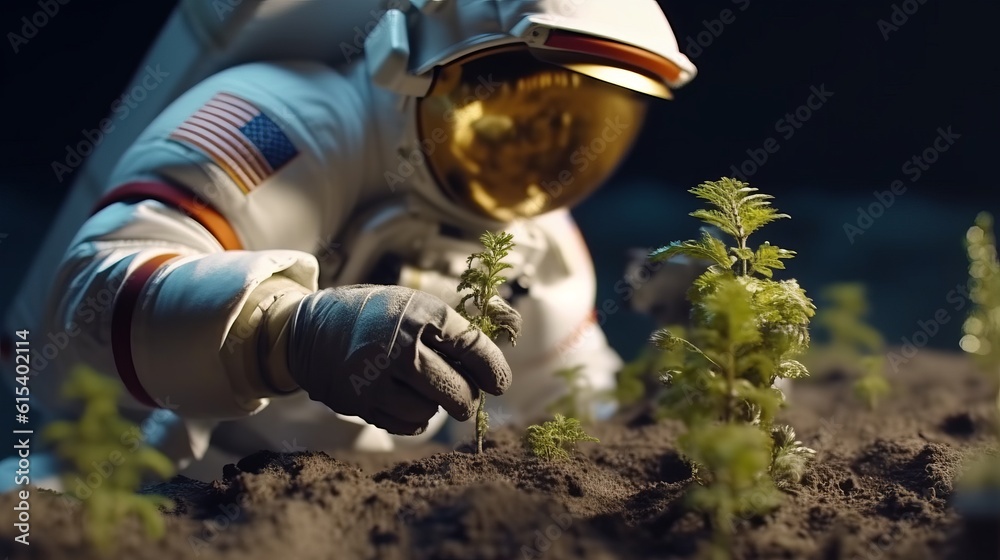 Astronaut grows a plant on the Moon created with generative ai ...