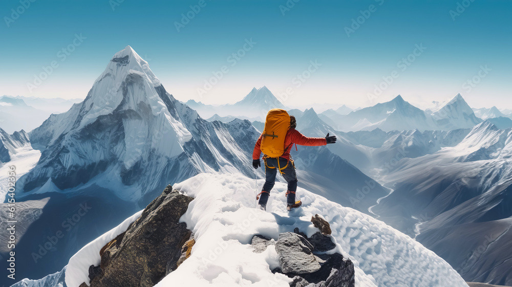 Limit and level up concepts or human performance with person climbing ...