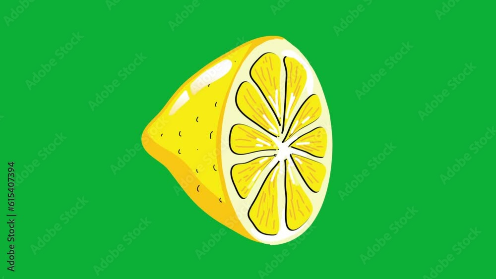 4K Hand Drawn Half Lemon Animation. Organic Fresh Lemon Sticker Isolated on Green Screen Motion ...