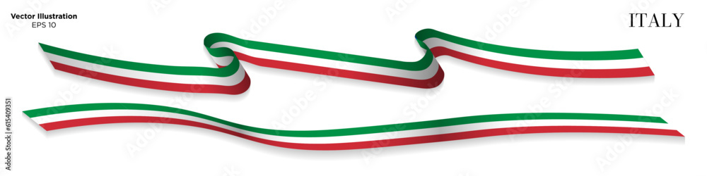 3d Rendered Italian Flag Ribbons with shadows, isolated on white ...
