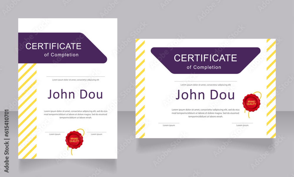 Completion certificate design templates set. Vector diploma with ...