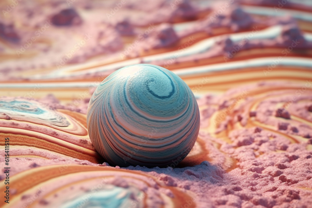 An abstract Haumea with swirling geometric patterns and soft pastel ...