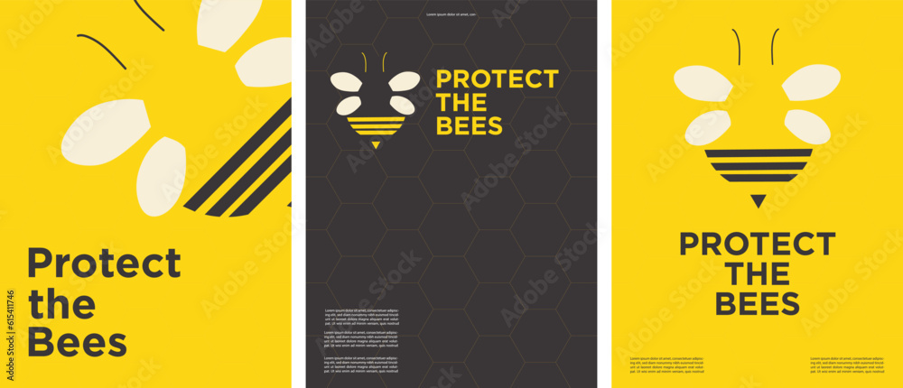 Protect the bees poster templates. Bee. Honeycomb background ...