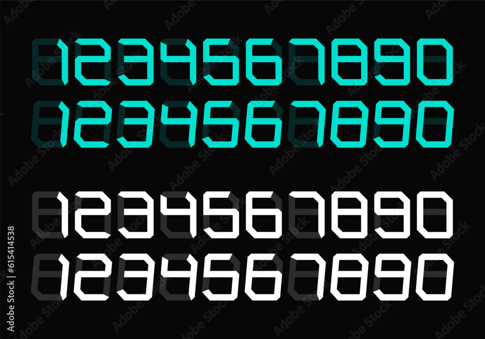 Electronic figures. LCD numbers for a electronic devices. Digital numbers. Vector illustration ...