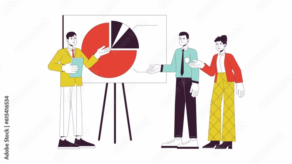 Brainstorming group animation. Animated cartoon teammates with board ...